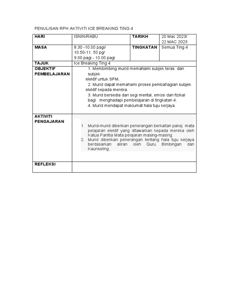 Penulisan RPH Aktiviti Ubk | PDF