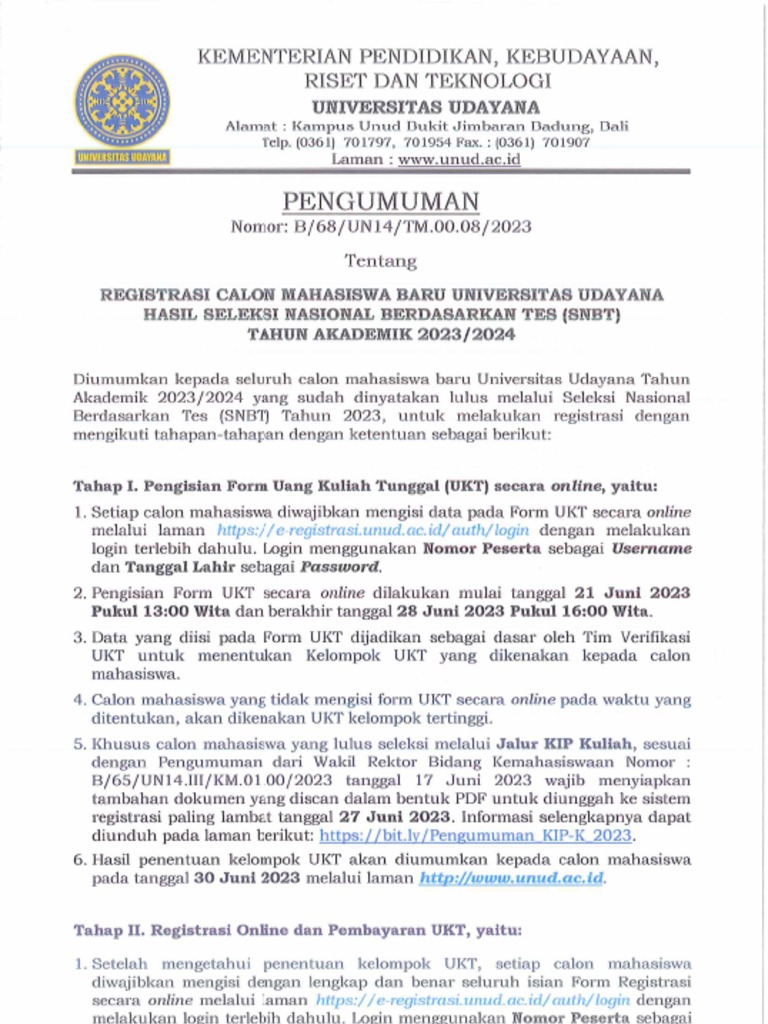 Info Regis Ulang Unud | PDF