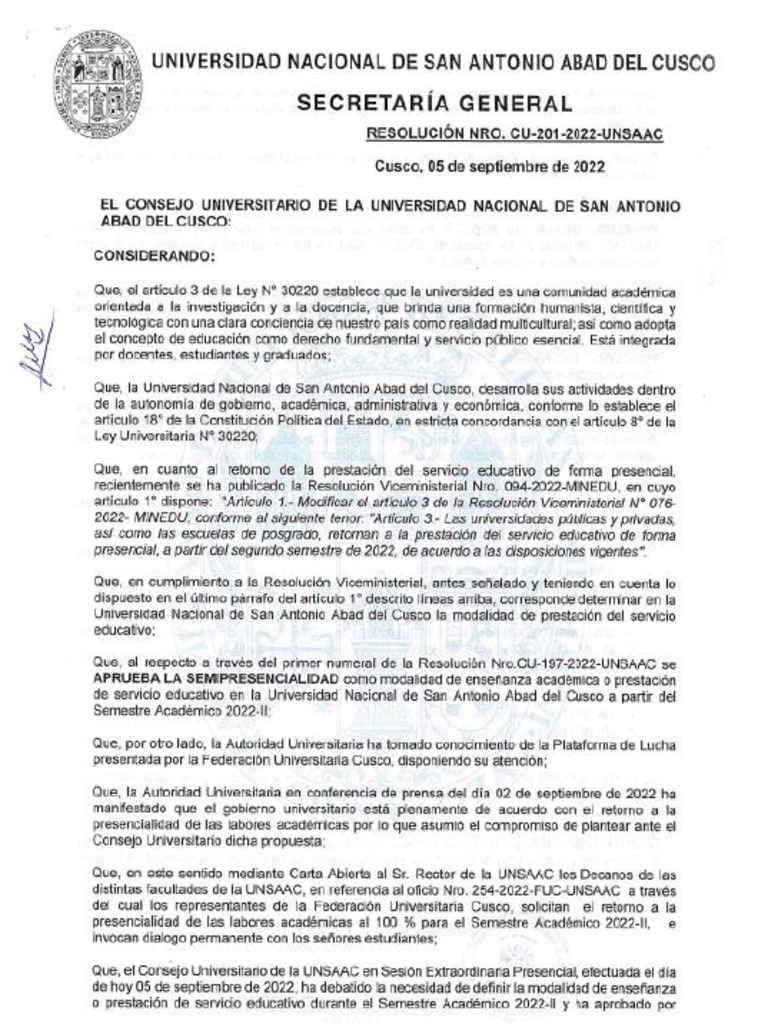 Cu-201 Aprueba Presencialidadsemestre Academico 2022-Ii | PDF