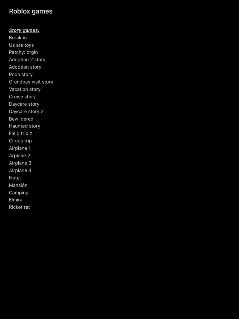 Roblox Story Games Overview | PDF