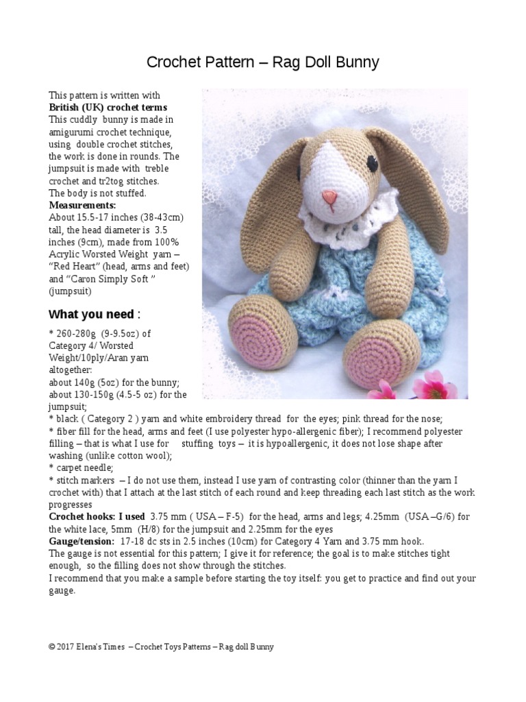 Crochet Rag Doll Bunny Pattern UK Terms | PDF | Crochet | Woven Fabrics