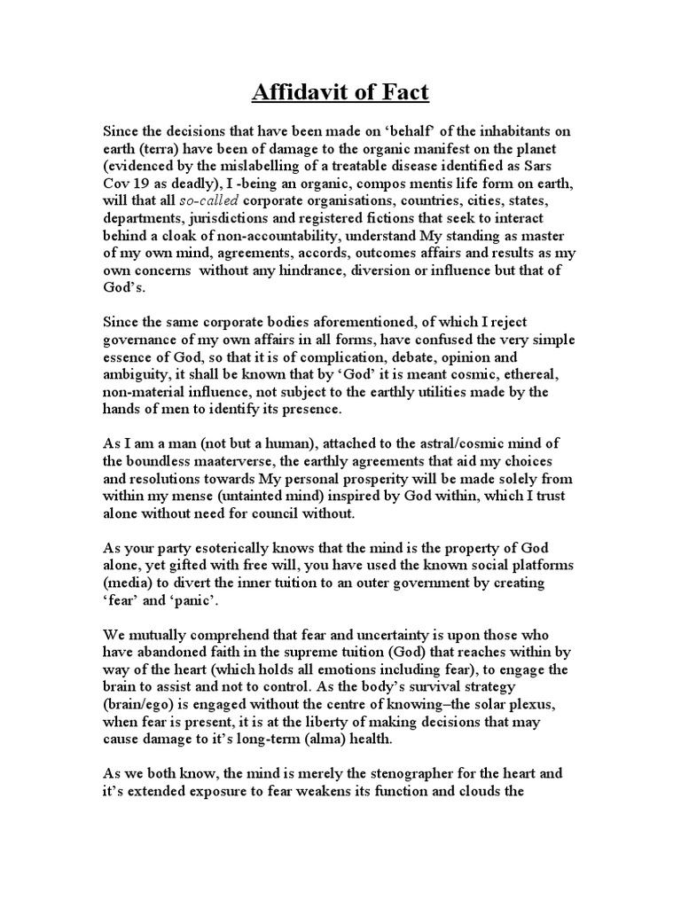 Sovereign Affidavit of Fact Declaration | PDF | Mind | God