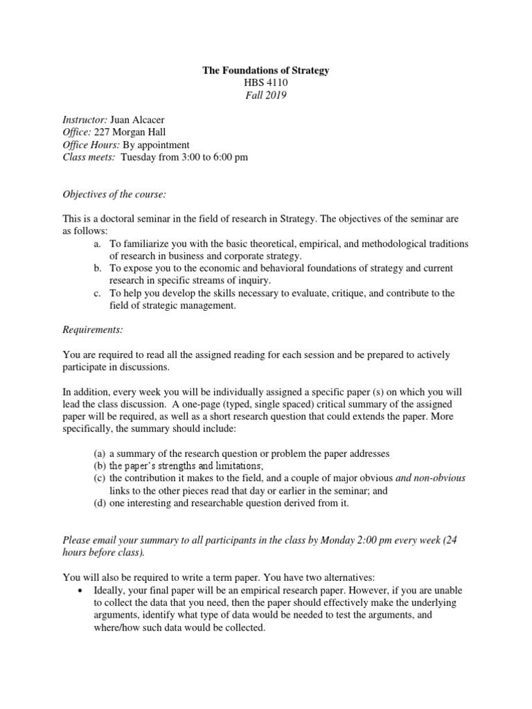 HBS 4110-Fall 19 2 0 002 | PDF | Strategic Management | Business