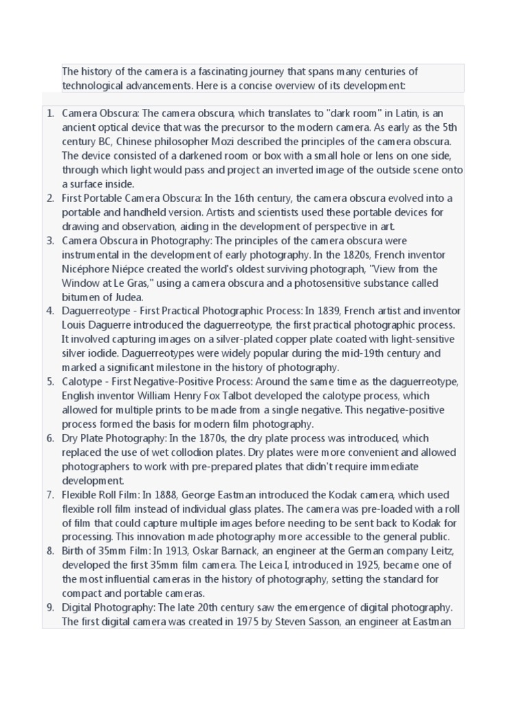 The History of The Camera | PDF | Camera | Recording