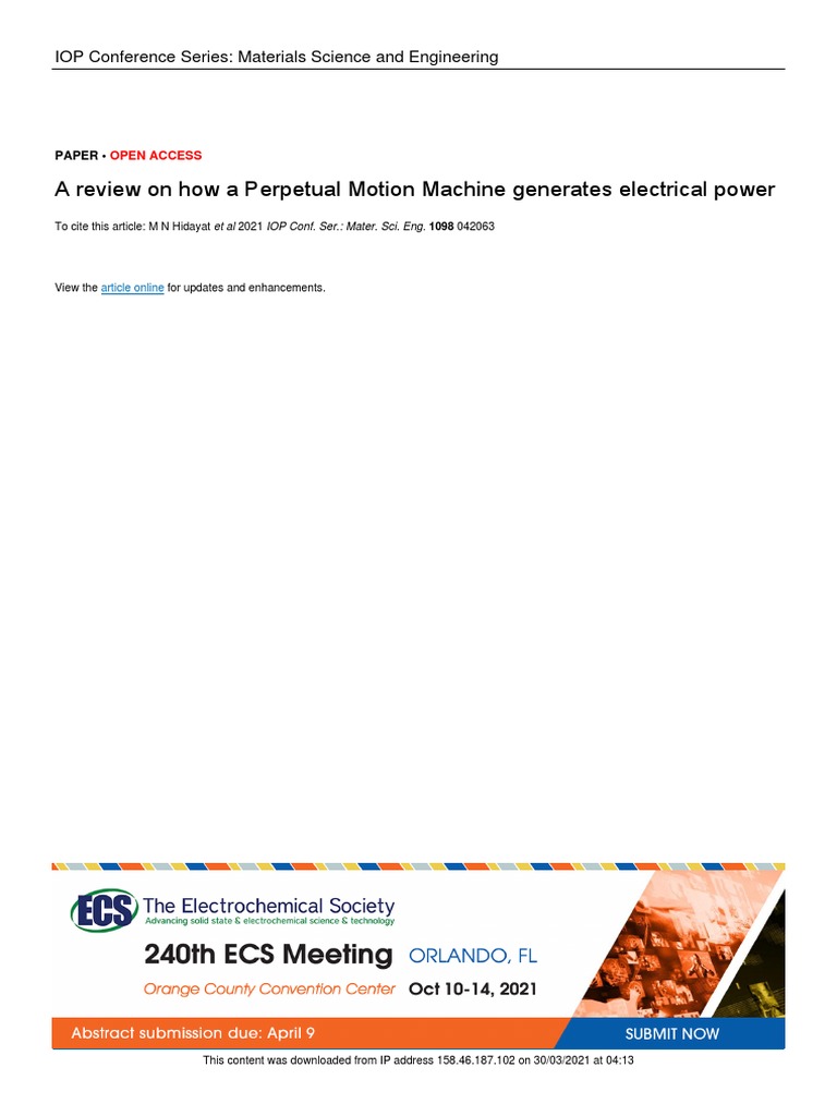 Perpetual Motion Machine for Electricity Generation | PDF | Electric ...