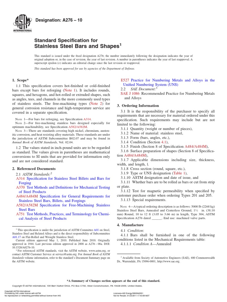 Astm A276 | Descargar gratis PDF | Heat Treating | Steel