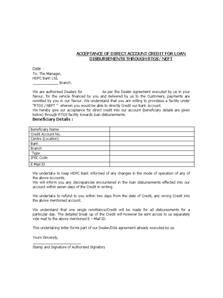 RTGS & NEFT Letter Format | PDF