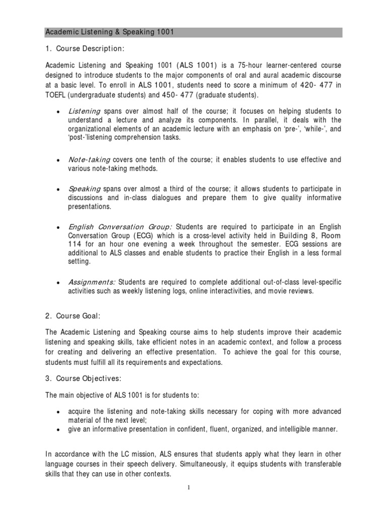 Academic Listening & Speaking | PDF | Lecture | Communication