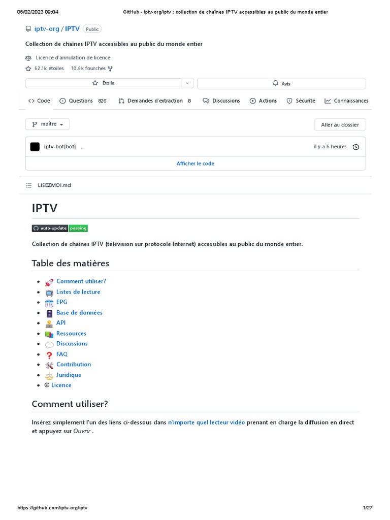 GitHub - Iptv-Org - Iptv - Collection de Chaînes IPTV Accessibles Au ...