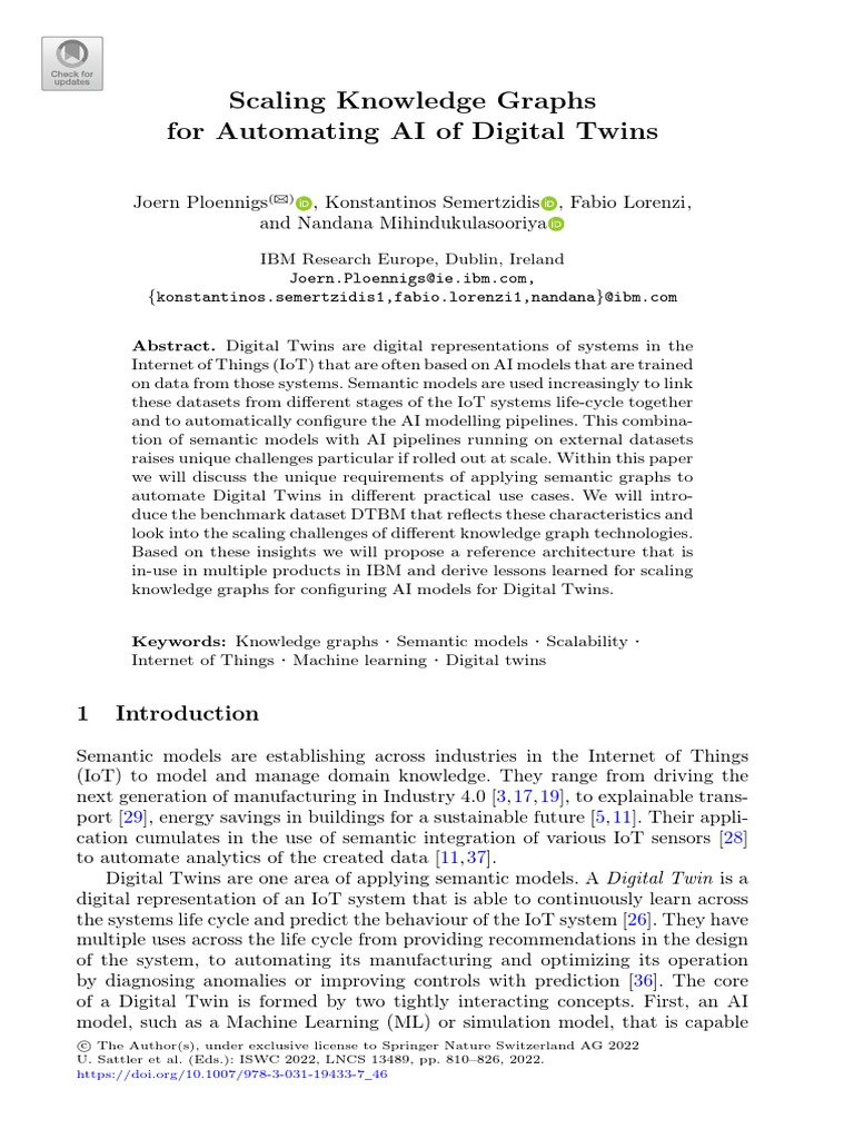 Scaling Knowledge Graphs For Automating AI of Digital Twins | PDF | Internet Of Things ...