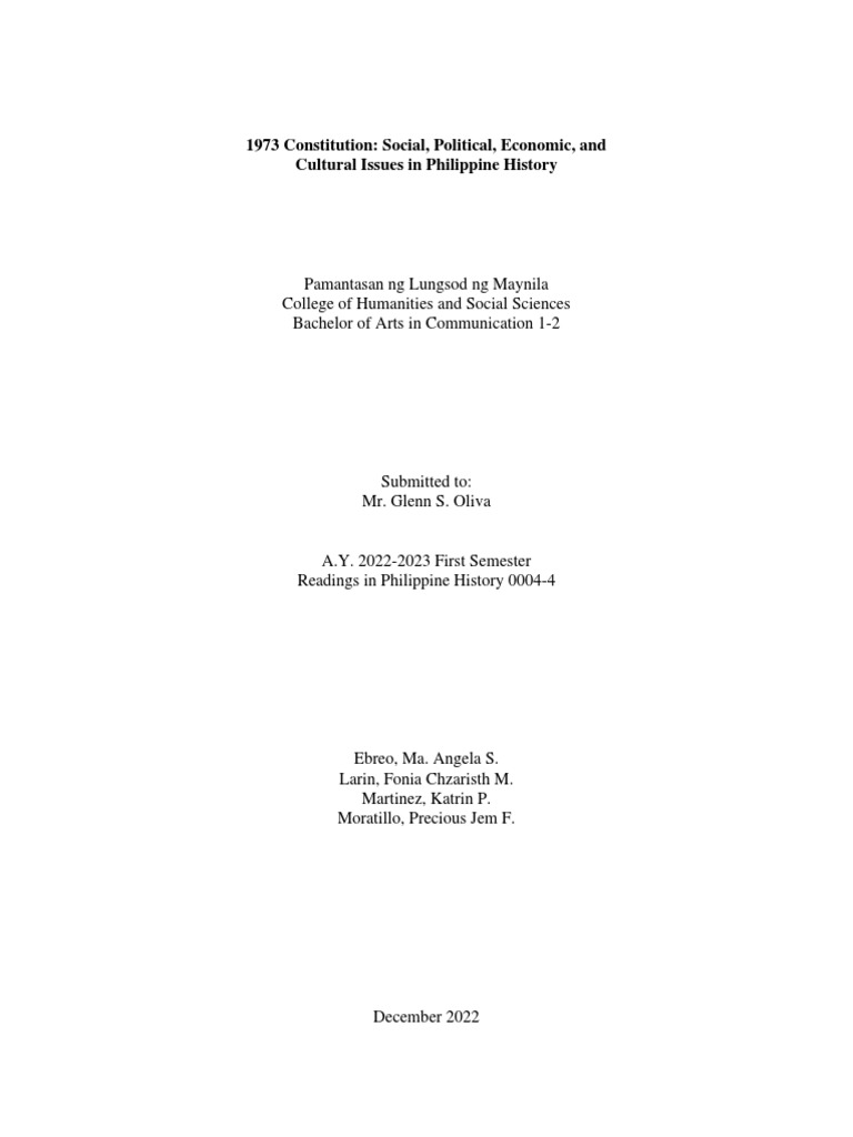 Group 10 - The 1973 Constitution Written Report (RPH) | PDF | President ...