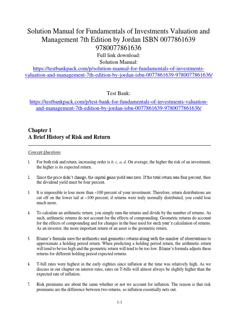 Fundamentals of Investments Valuation and Management 7th Edition by ...