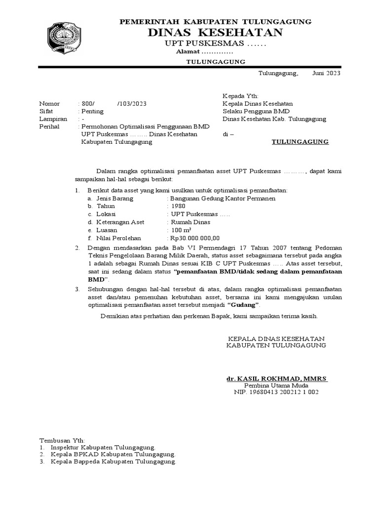 Surat Permohonan Alih Status Aset | PDF