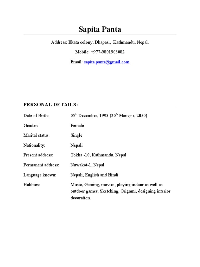 Resume Sapita Panta | PDF | Nepal | Learning