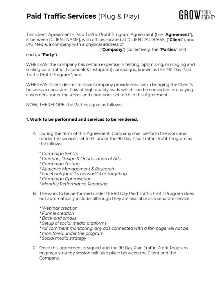 Paid Traffic Profit Program Agreement | PDF | Indemnity | Justice