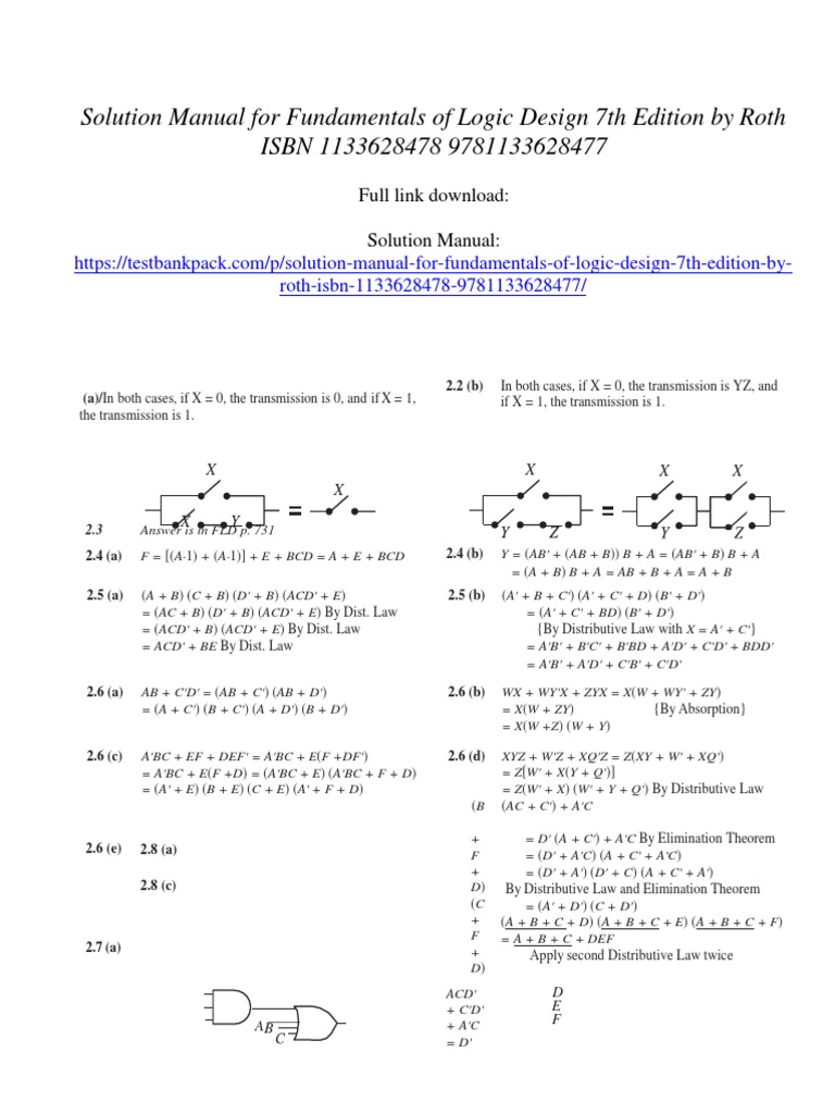 Fundamentals of Logic Design 7th Edition by Roth ISBN Solution Manual ...