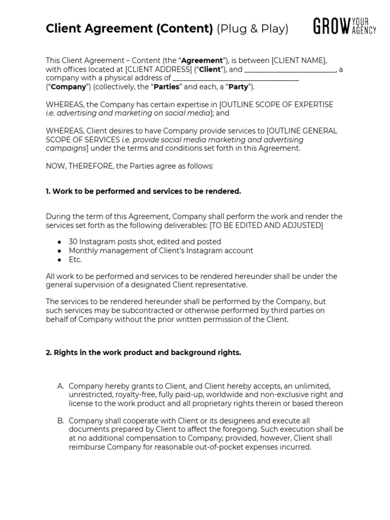 Client Agreement for Content Services | PDF | Indemnity | Civil Law ...
