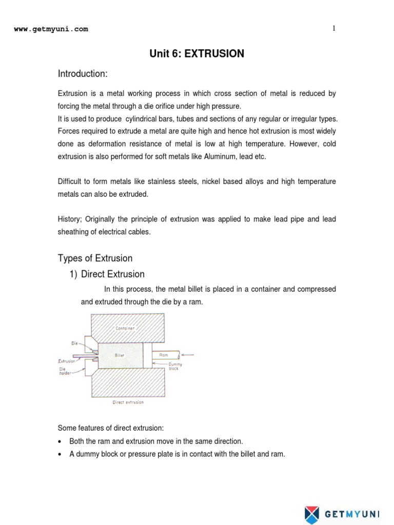 Manufacturing-Process Extrusion Notes | PDF | Extrusion | Metals