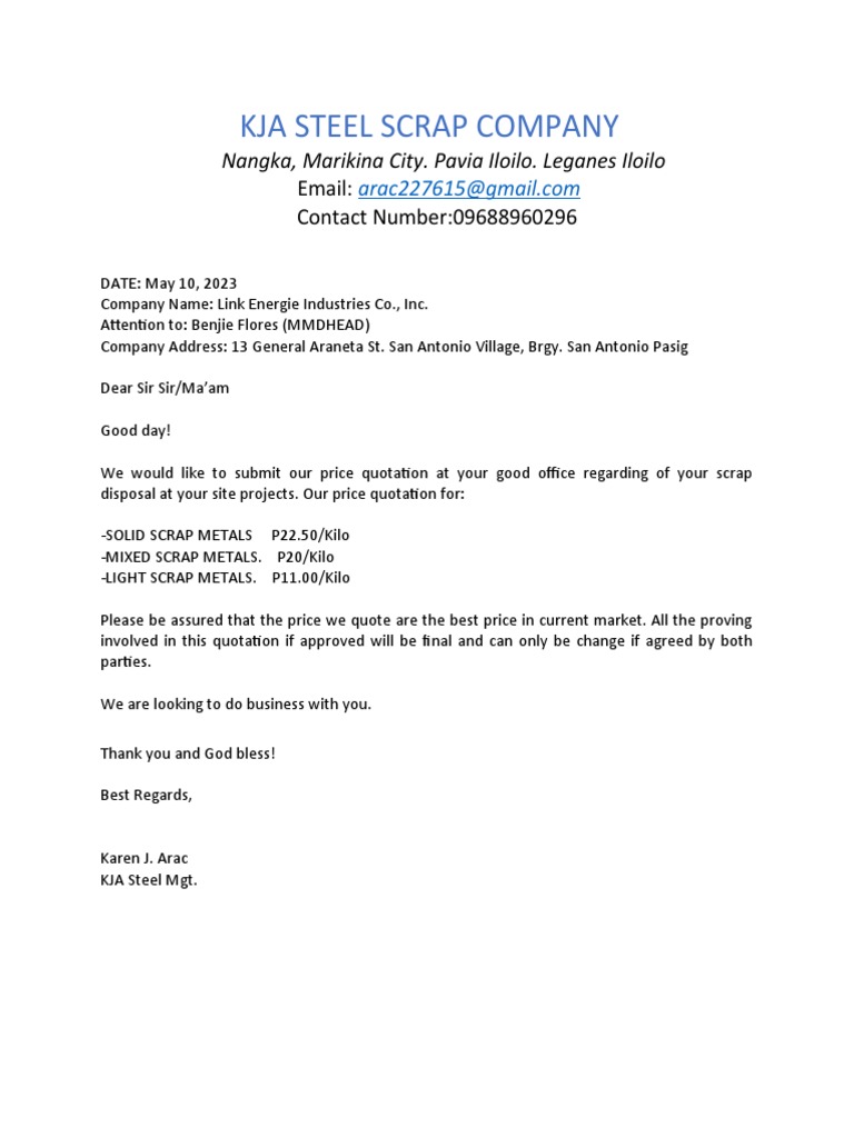Scrap Metal Price Quotation | PDF | Home & Garden
