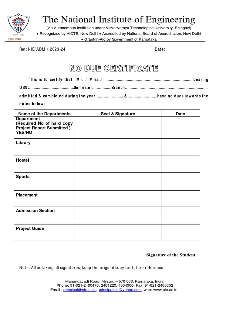 No Dues Certificate Format for Students | PDF | Art