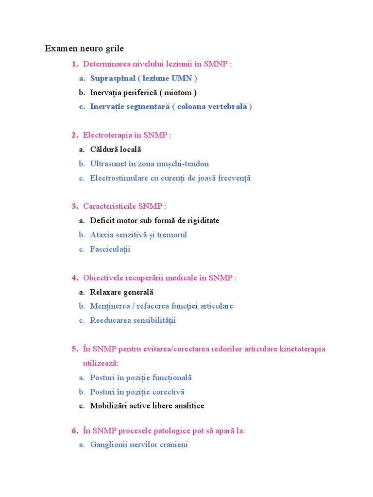 Examen Neuro Grile 2023 | PDF
