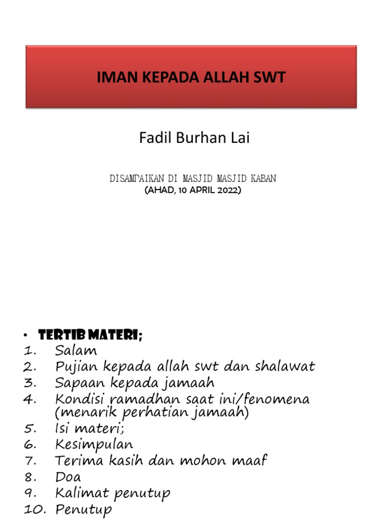 Materi 9 Imam Kepada Allah SWT | PDF