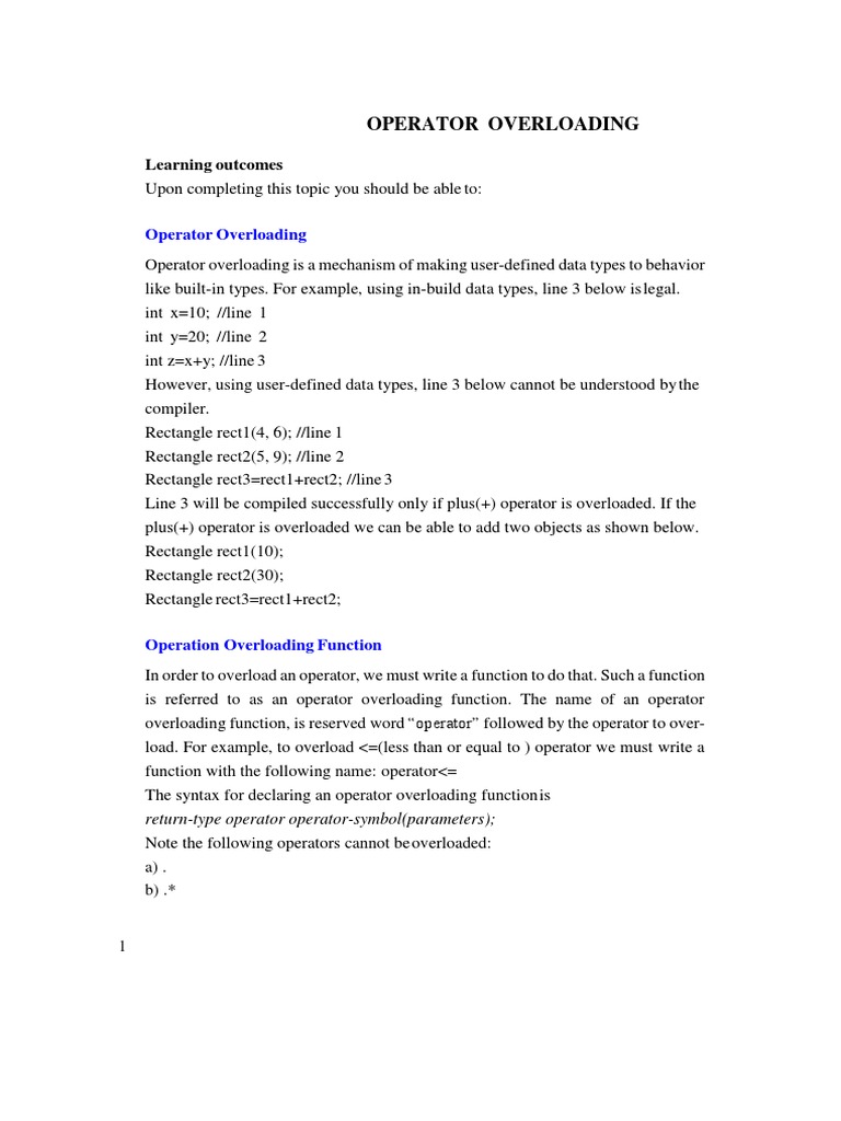 Operator Overloading | PDF | Programming Paradigms | Software Engineering Operator Overloading | PDF | Programming Paradigms | Software Engineering