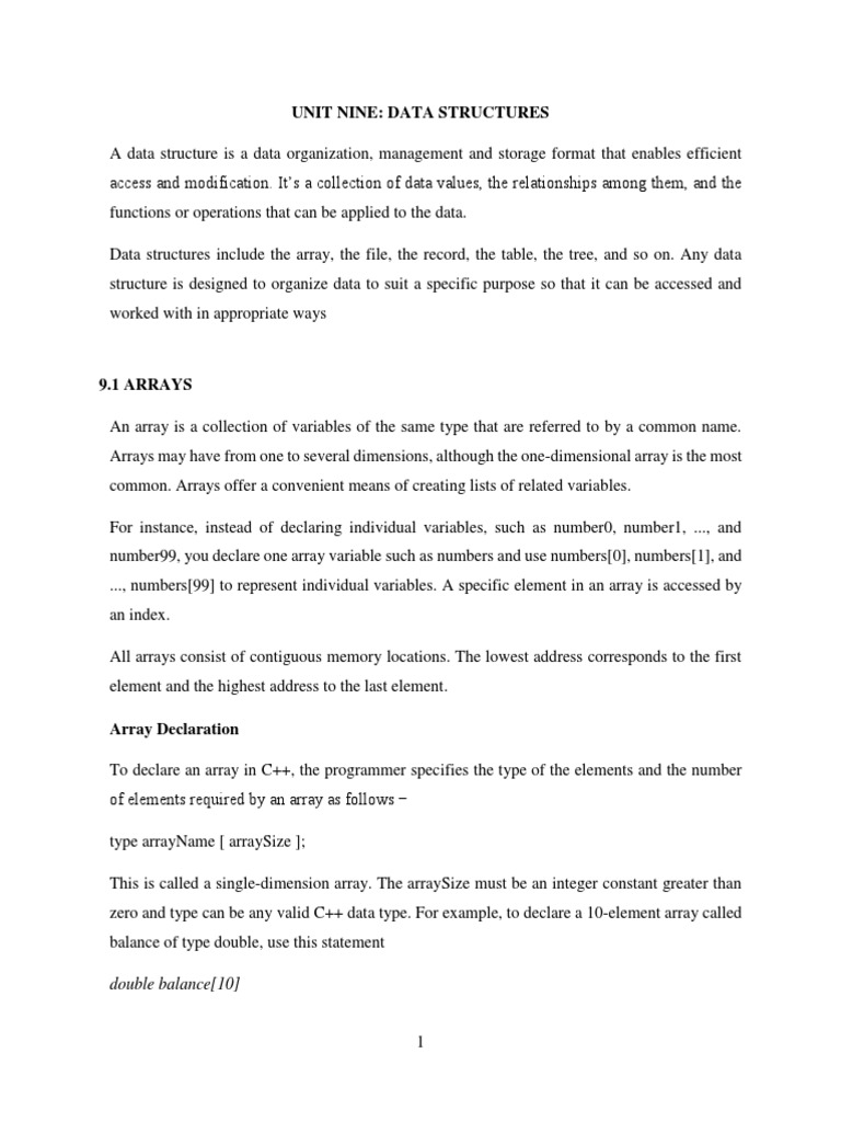 Unit Nine Data Structures | PDF | Data Type | Variable (Computer Science) Unit Nine Data Structures | PDF | Data Type | Variable (Computer Science)
