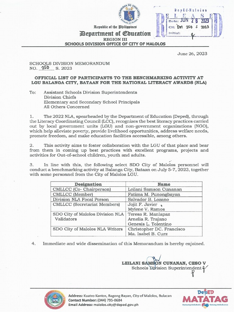 DM 250 S 2023 Official List of Participants To The Benchmarking ...