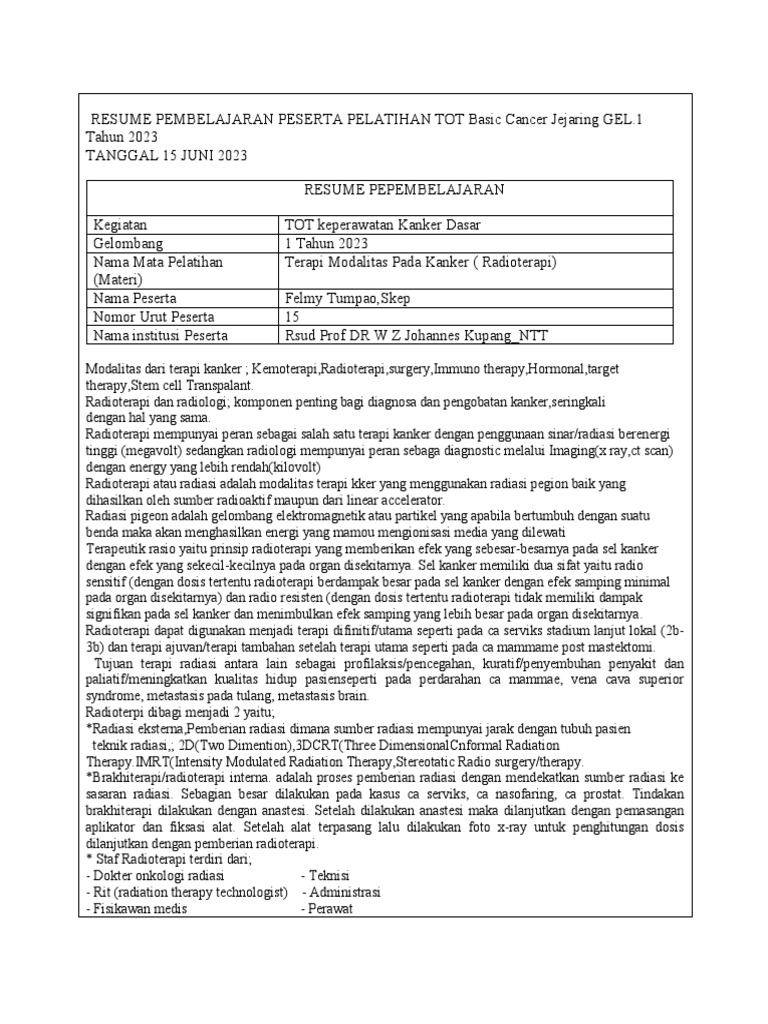 Terapi Modalitas Pada Kanker (Radioterapi | PDF