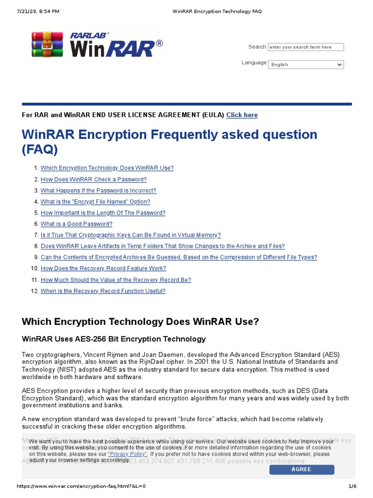 WinRAR Encryption Technology FAQ | PDF | Password | Encryption