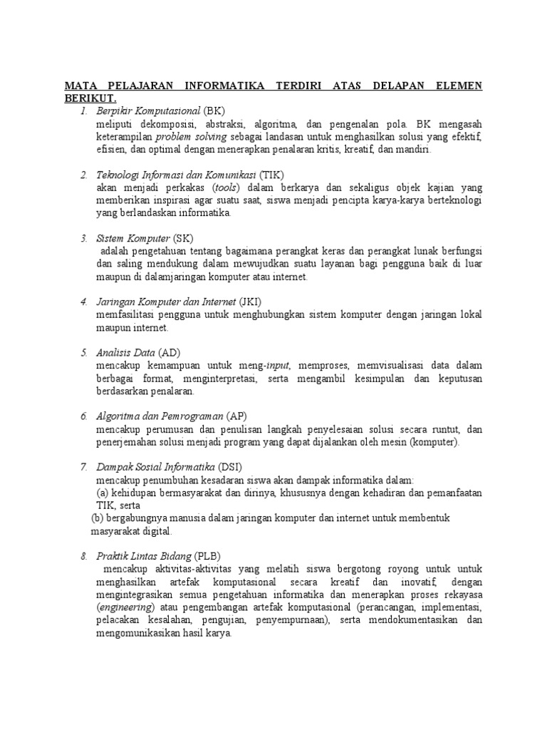 Elemen Mata Pelajaran Informatika | PDF | Teknologi & Rekayasa