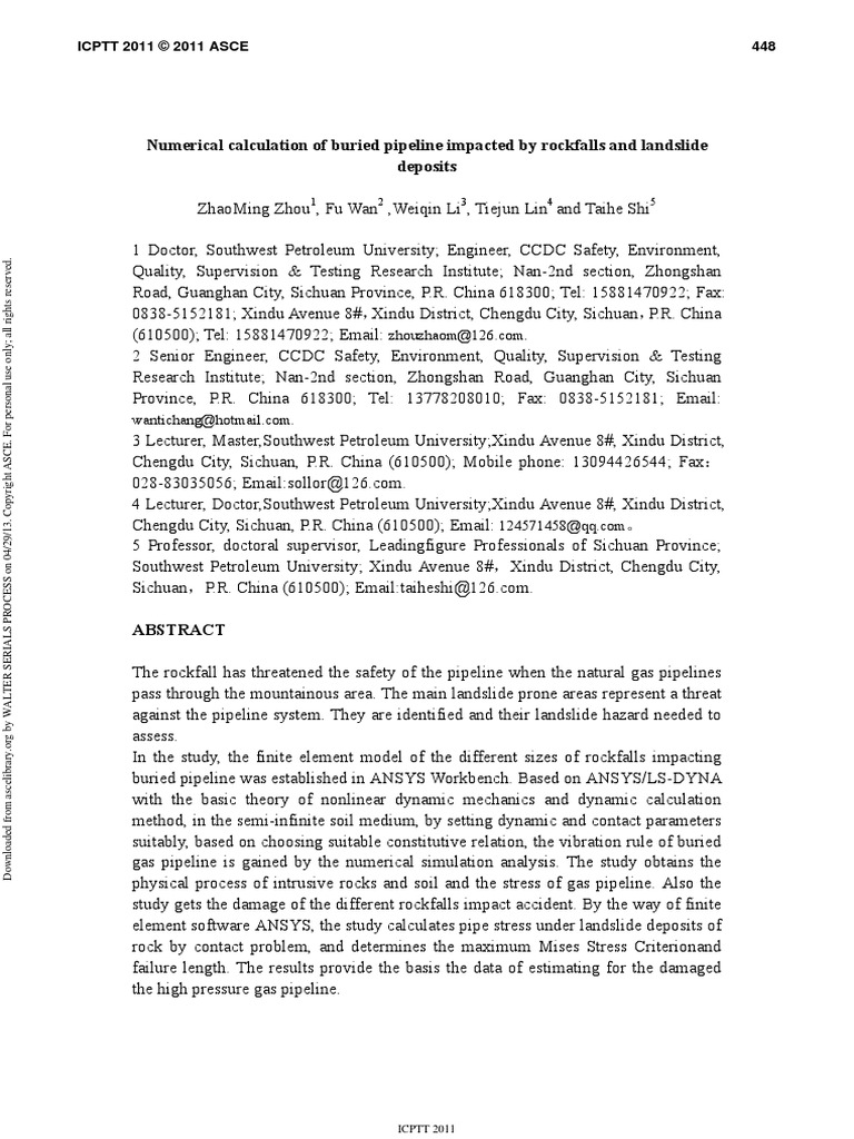 Numerical Calculation of Buried Pipeline Impacted by Rockfalls and Landslide | PDF | Strength Of ...
