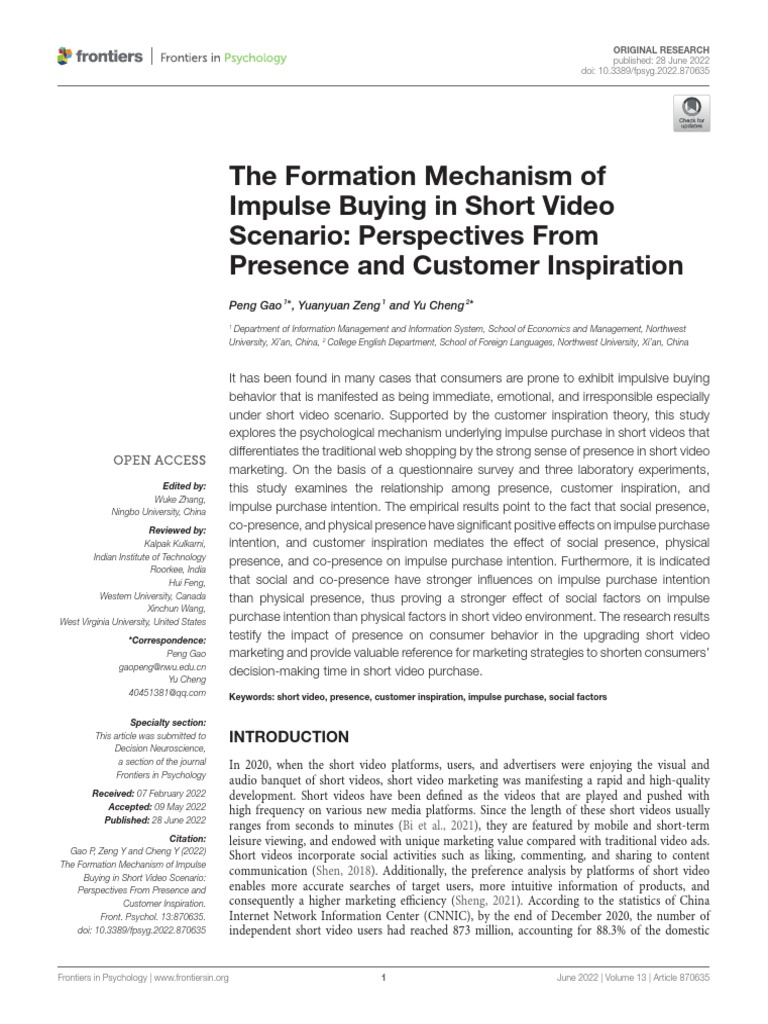The Formation Mechanism of Impulse Buying in Short Video Scenario ...