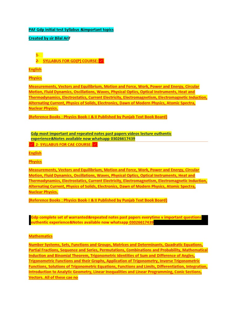 Paf GDP Initial Test Syllabus&important Topics | PDF | Science ...