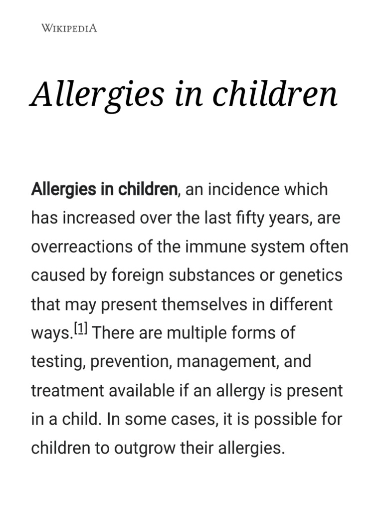 Allergies in Children - Wikipedia | PDF | Allergy | Allergen