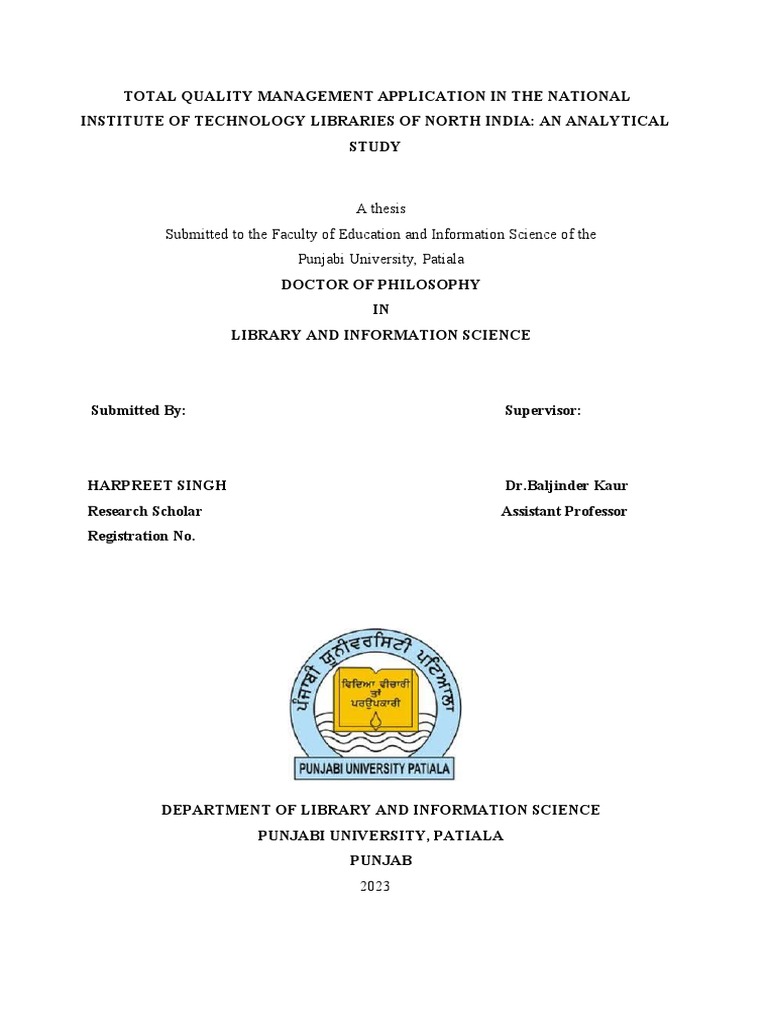A Thesis Submitted To The Faculty of Education and Information Science of The Punjabi University ...
