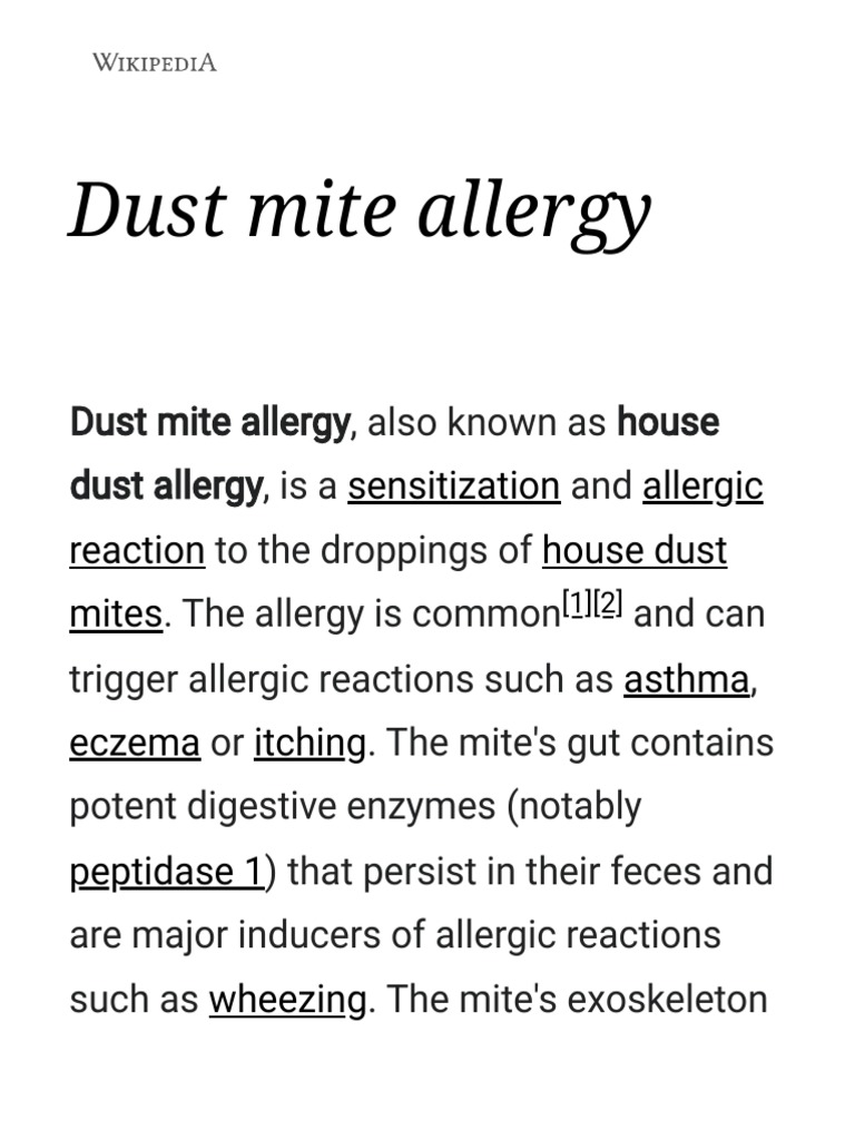 Dust Mite Allergy - Wikipedia | PDF | Allergy | Clinical Medicine