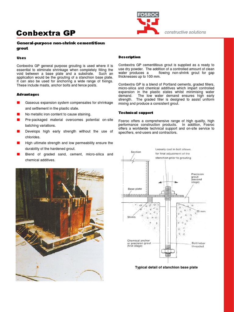 Conbextra GP Grouting Guide | PDF | Cement | Water