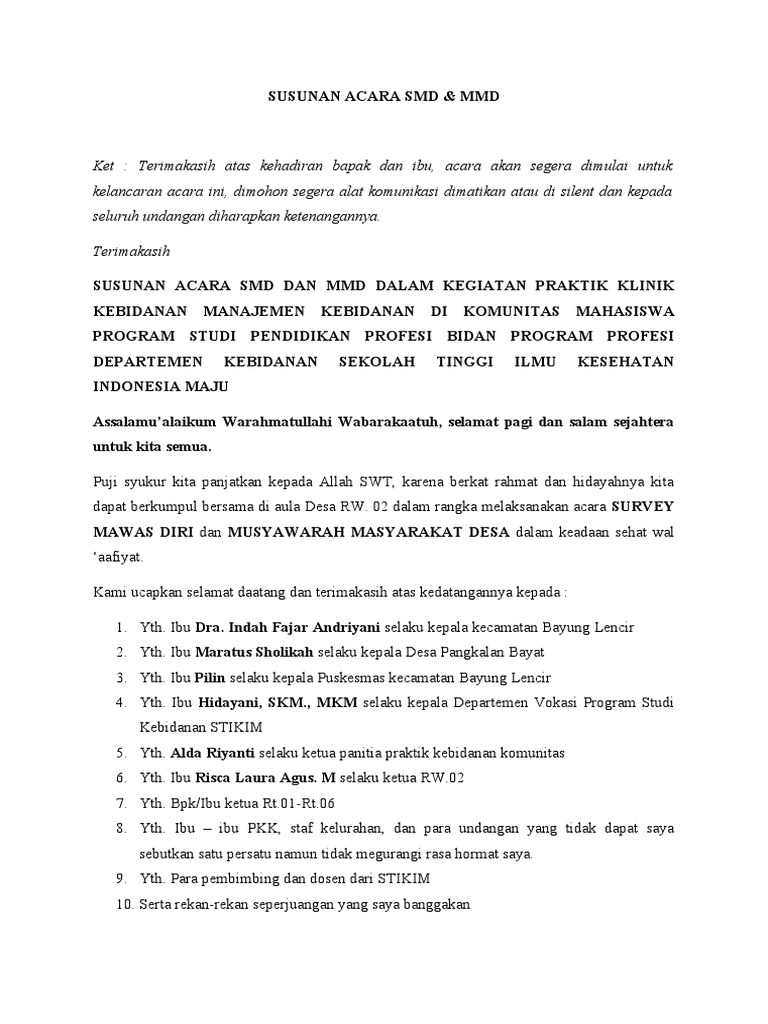 Susunan Acara SMD | PDF