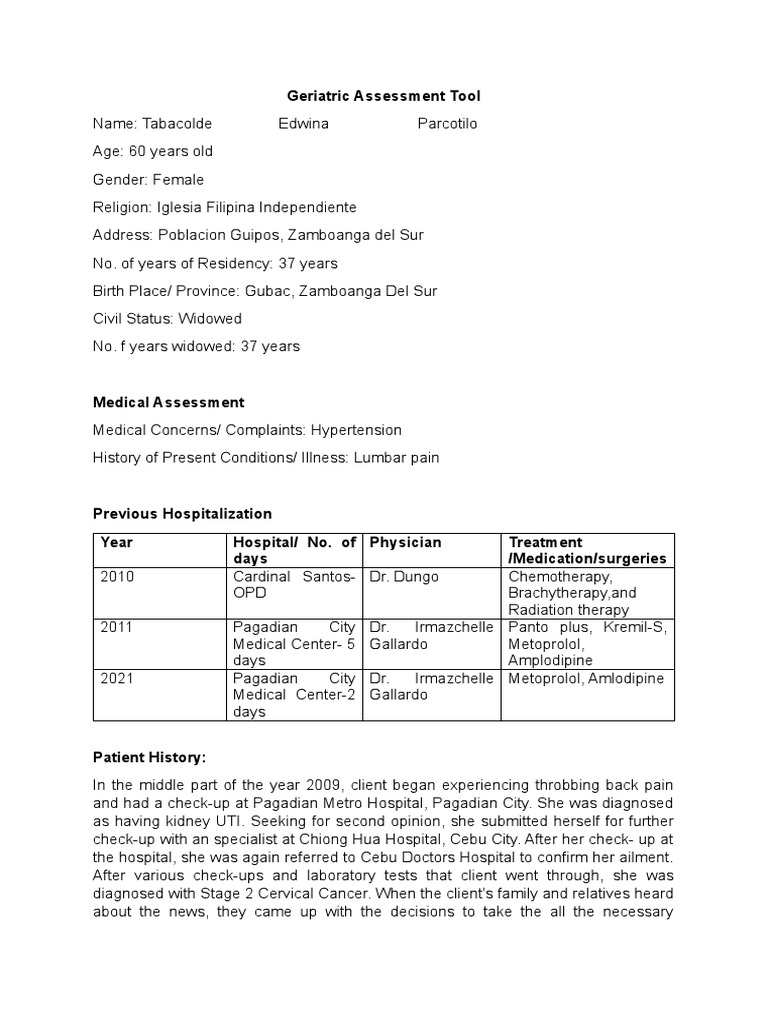 Geriatric Assessment Tool | PDF | Pulse | Hypertension
