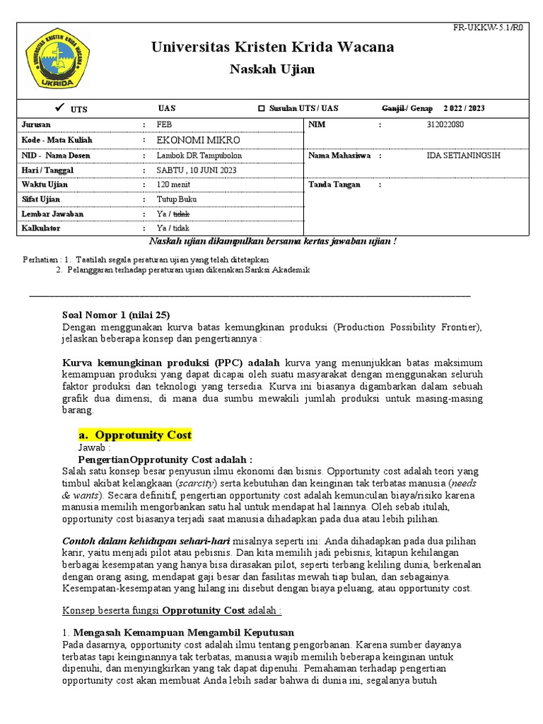 Ujian Tengah Pembelajaran Ekonomi Mikro-3 | PDF