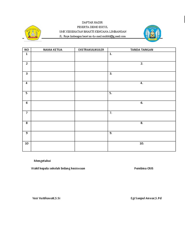 Daftar Hadir Demo Eskul | PDF