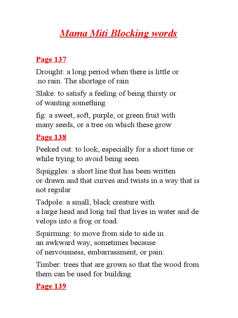 Mama Miti: Key Vocabulary Insights | PDF | Cooking, Food & Wine | Home ...