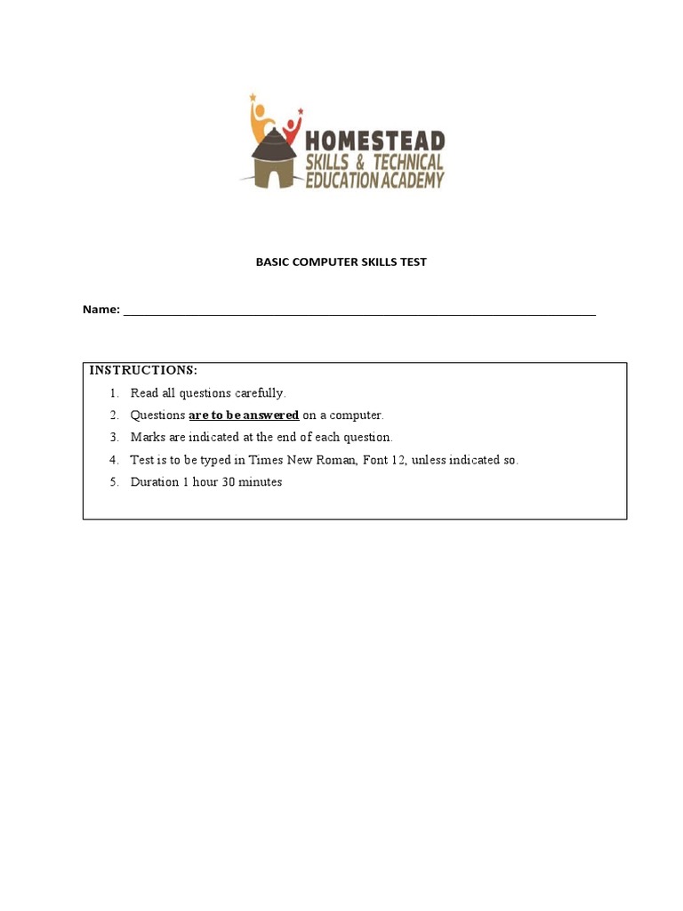 Basic Computer Skills Test | PDF