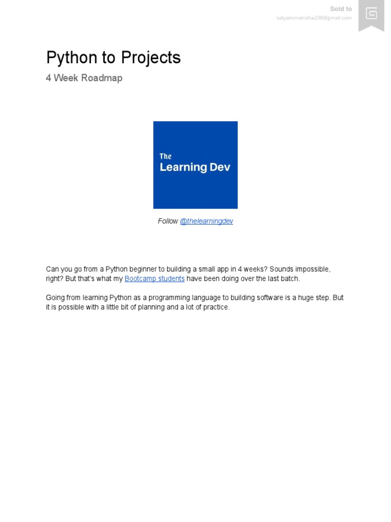 4 Week Python To Projects Roadmap Pdf Web Application Computer Science