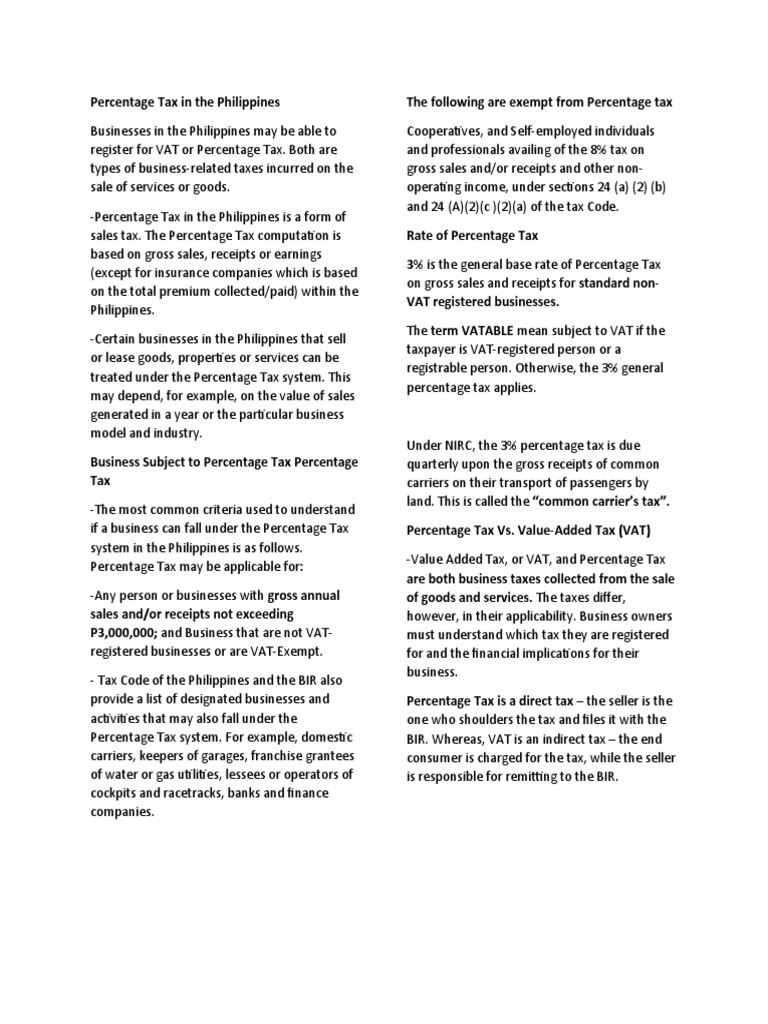 Percentage Tax in The Philippines | PDF | Value Added Tax | Taxes