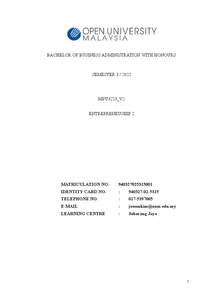 OUM-MPU3223 V2 (ENTREPRENEUSHIP) vr2 | PDF | Entrepreneurship | Economies