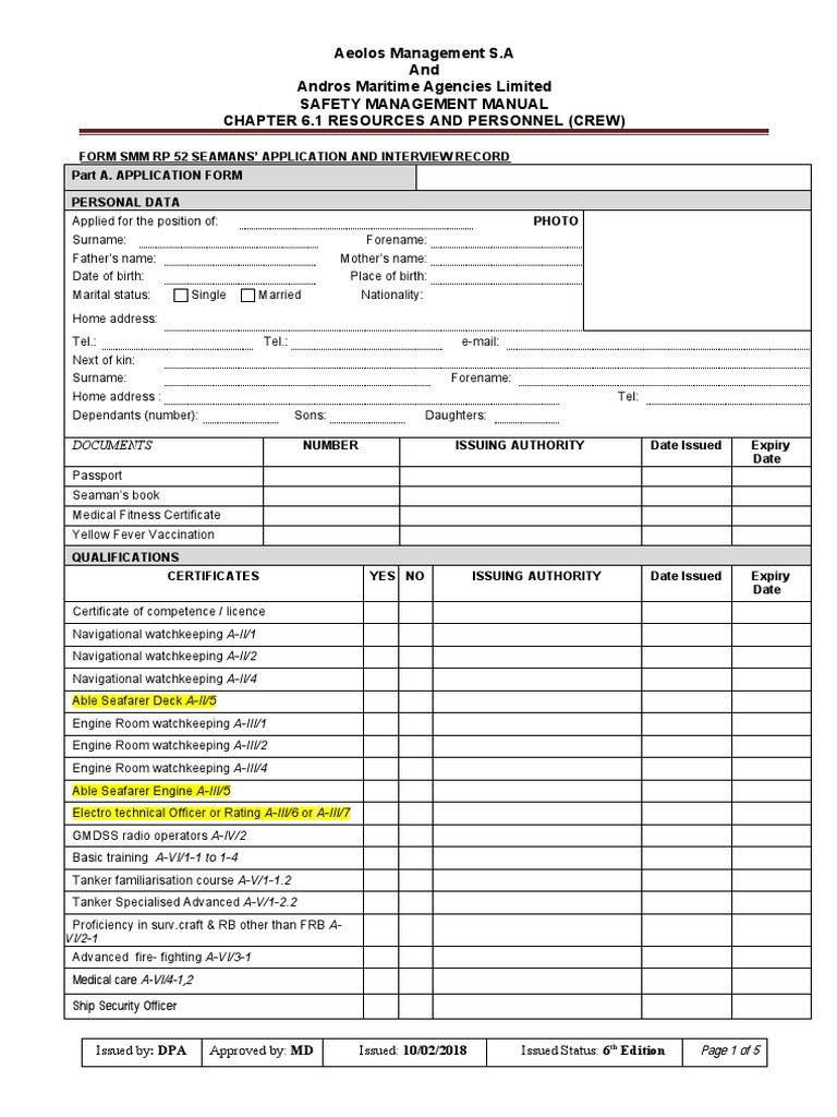 Aeolos Application Form | PDF