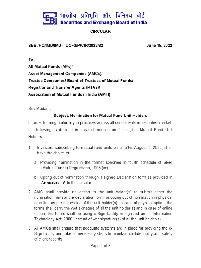 Annexure I - SEBI Circular Dated June 15 | PDF | Mutual Funds ... Annexure I - SEBI Circular Dated June 15 | PDF | Mutual Funds ...